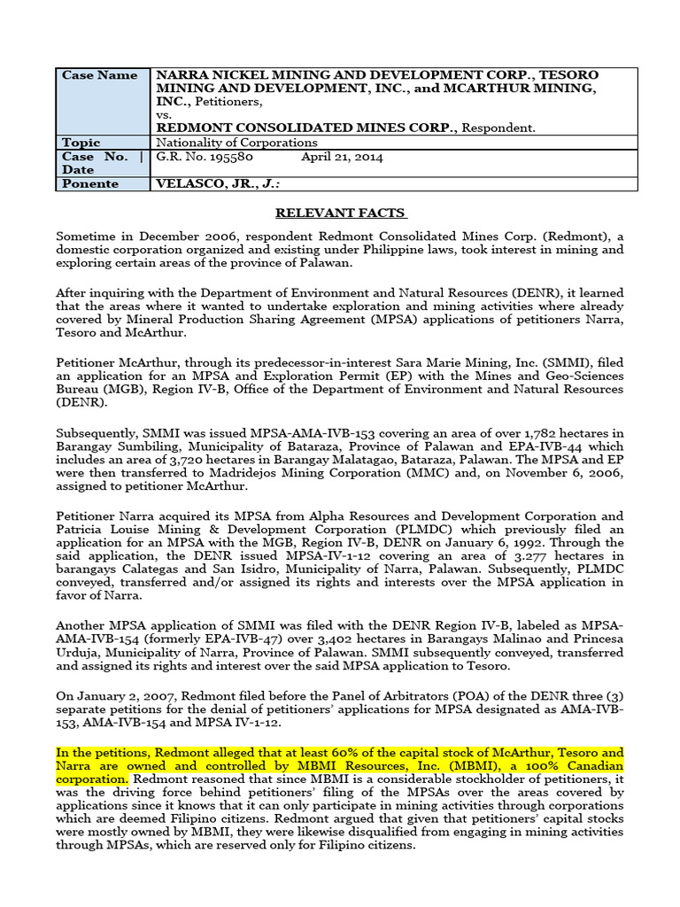 Narra Nickel Mining and Dev Corp Vs Redmont Consolidated Mines (2014 ...