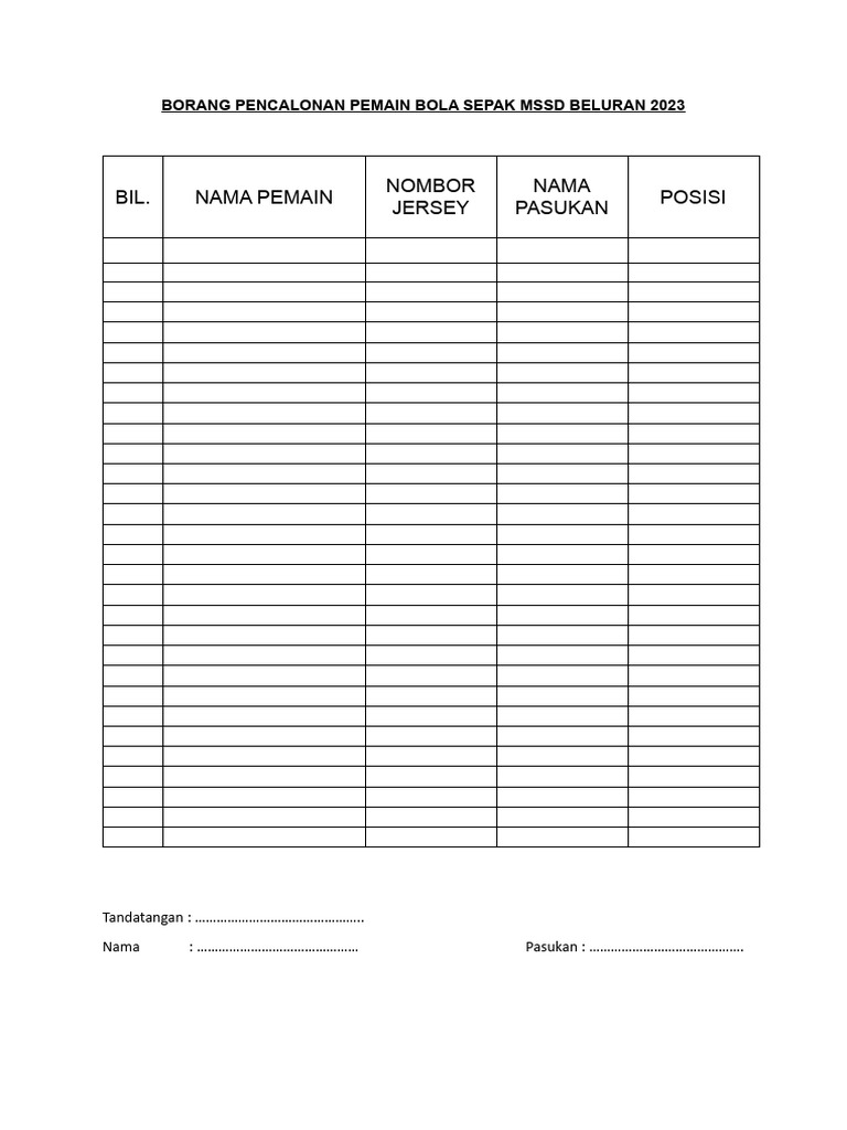 Borang Pencalonan Pemain Bola Sepak MSSD Beluran 2023 | PDF