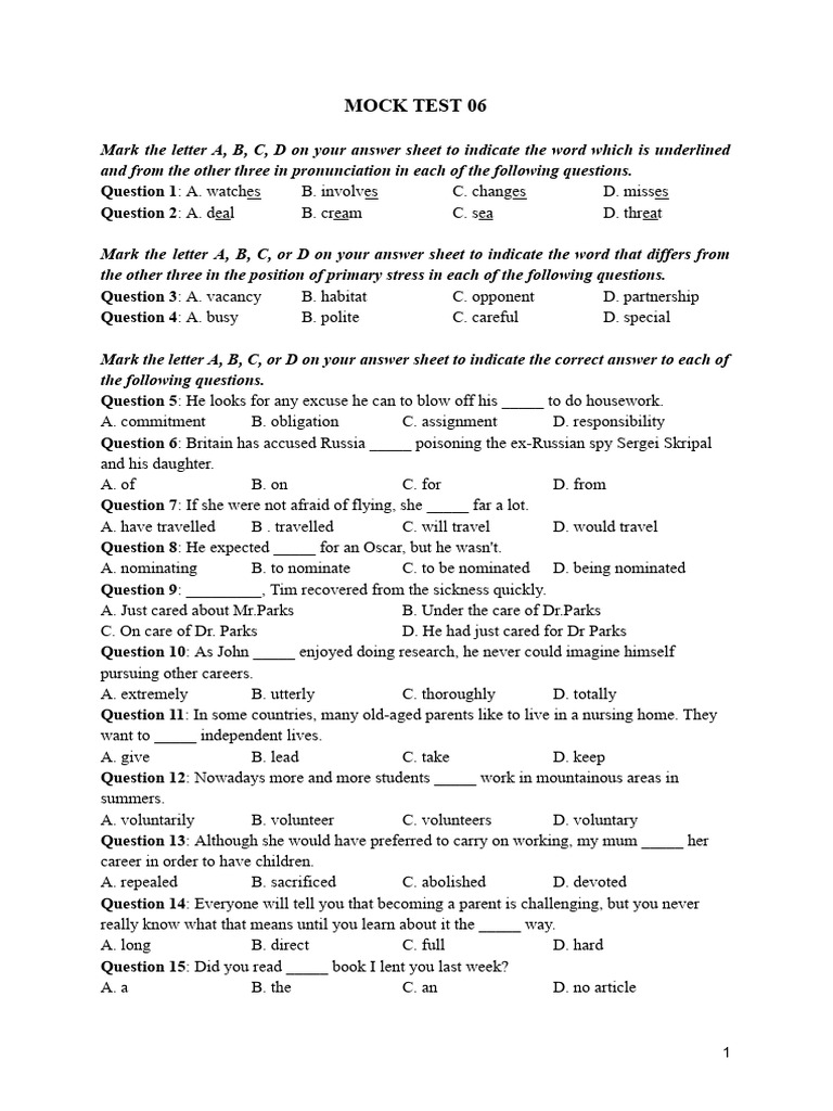 Pronunciation and Stress Mock Test | PDF | Extinction | Tourism