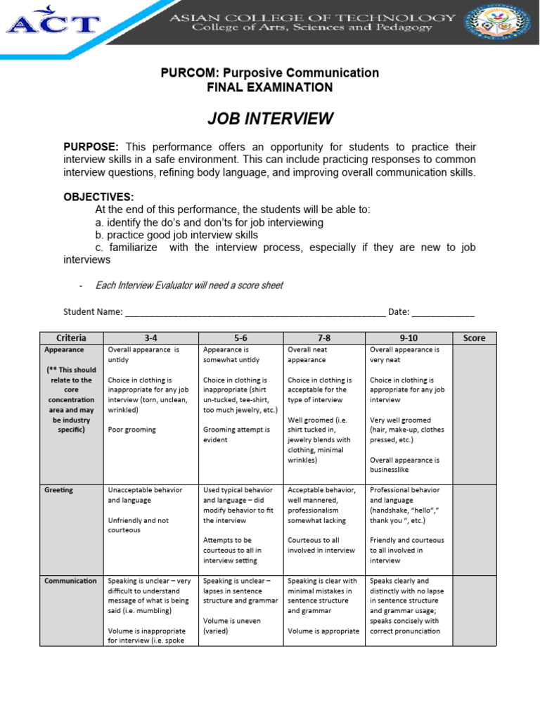 Purcom Finals Job Interview | PDF | Job Interview | Body Language