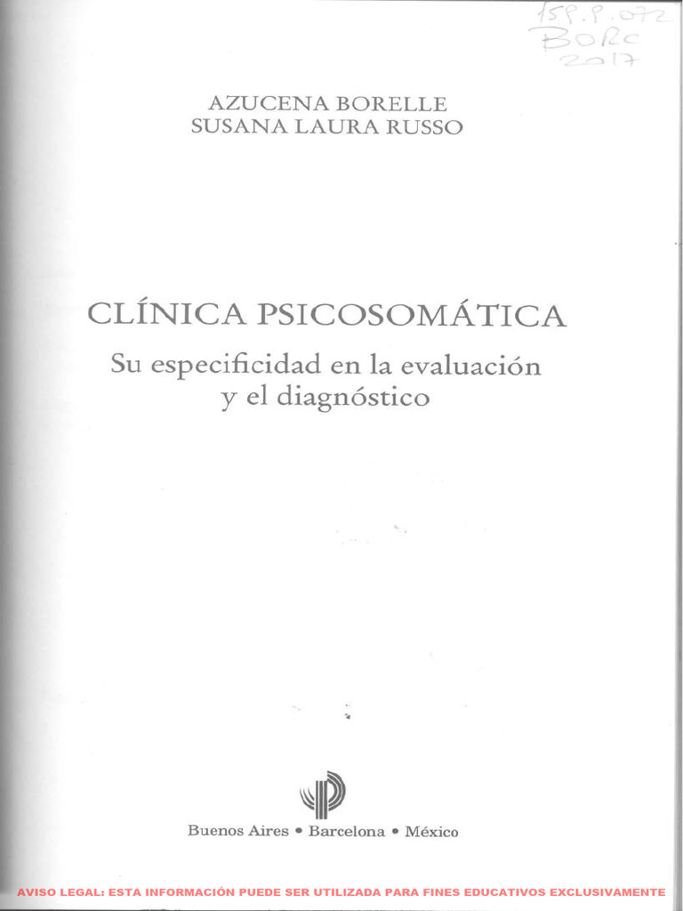 2017 Borelle y Russo - Clínica Psicosomática-Cap4 Psicodiagnóstico | PDF