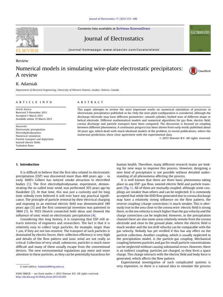 Numerical Models In Simulating Wire Plate Electrostatic Precipitators A Review Pdf 