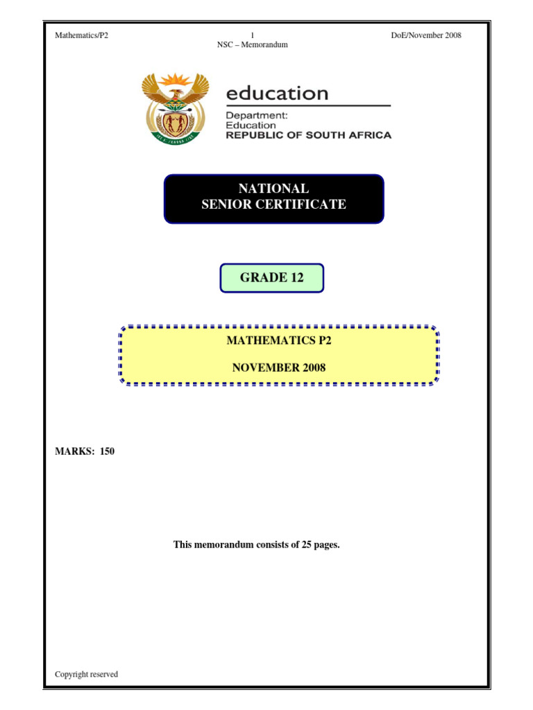 Mathematics P2 Memo Eng Nov 2008 | PDF | Rectangle | Slope