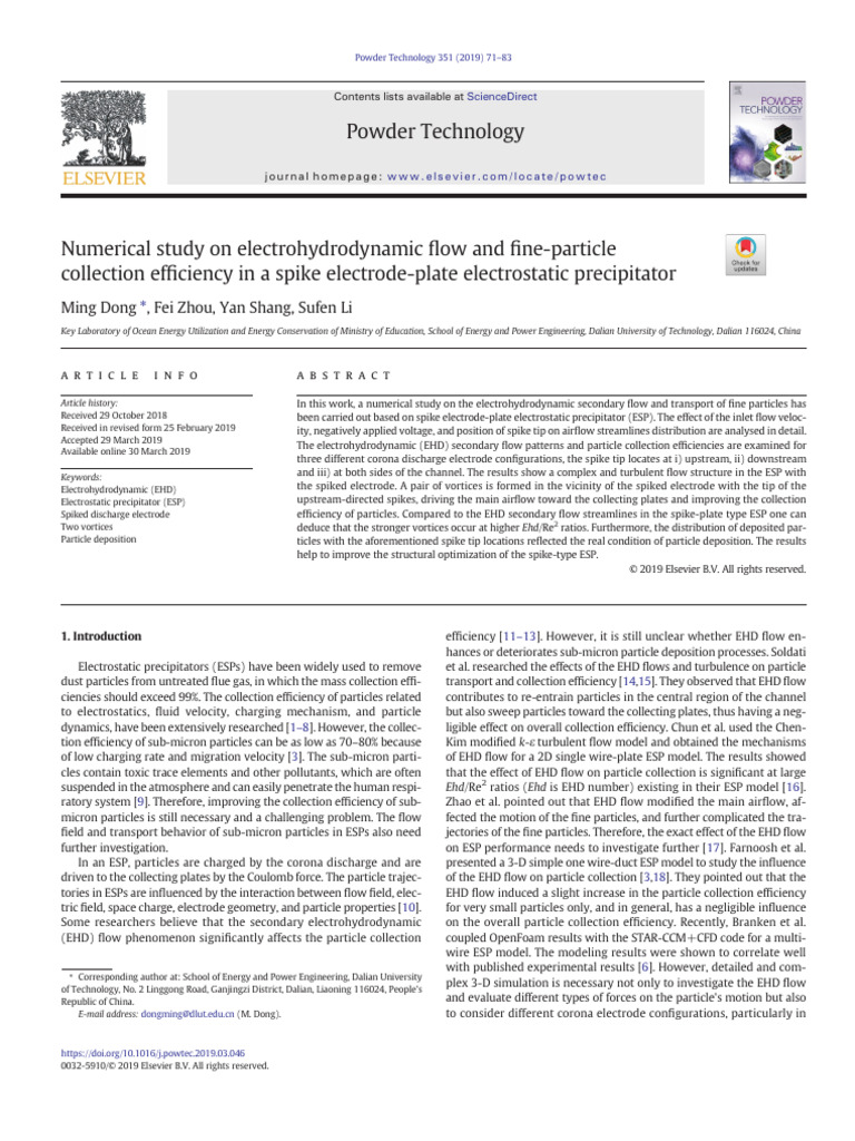 Numerical study on electrohydrodynamic flow and fine-particle collection efficiency in a spike ...