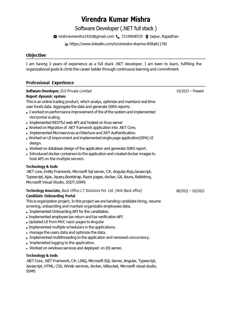 Virendra Updated Resume | PDF | Microsoft Sql Server | Computing