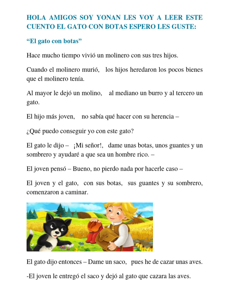 Cuento el gato con botas resumido | PDF