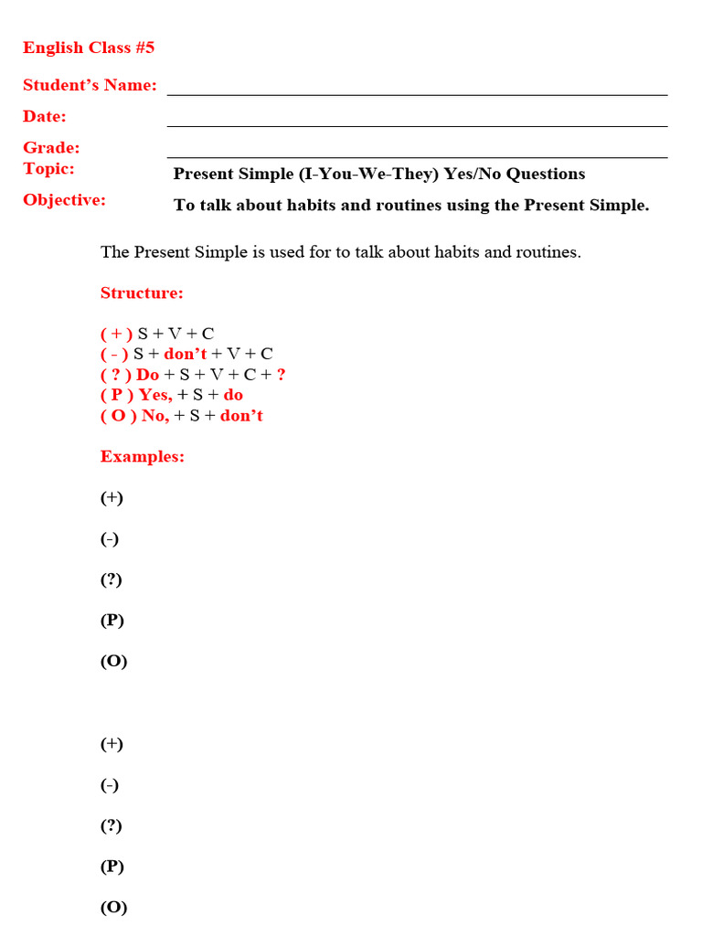 Present Simple Yes/No Questions | PDF