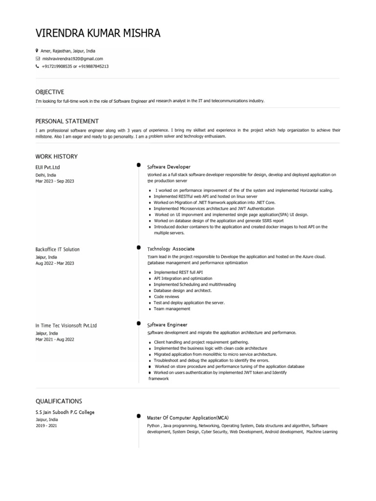 NZ Virendra Resume PDF Development Application Software