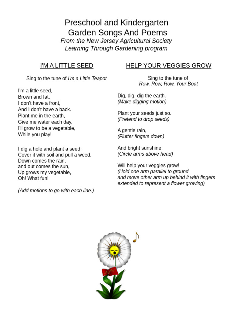 Preschool and Kindergarten Garden Songs and Poems WB | PDF | Seed | Botany