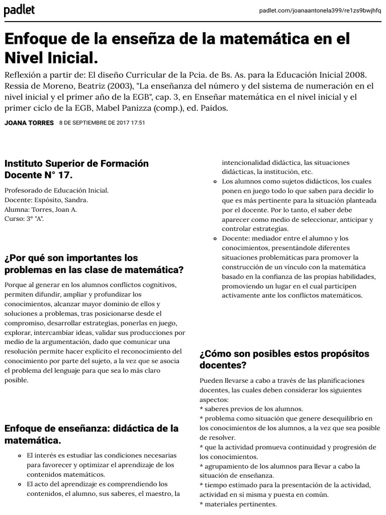 Enfoque de la enseñza de la matemática en el Nivel Inicial_ | PDF | Enseñando | Educación de la ...