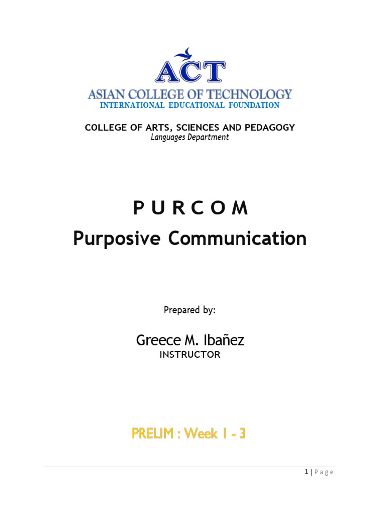 Purcom Prelim Week 1 3 Module | PDF | Nonverbal Communication | Communication