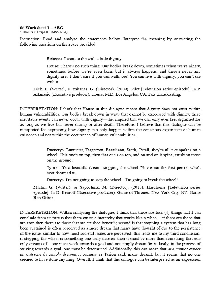 (DISS (IIW6) ) 06 Worksheet 1 | PDF