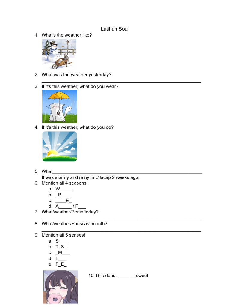 Excercises Weather and Senses | PDF | Senses | Neuropsychological ...