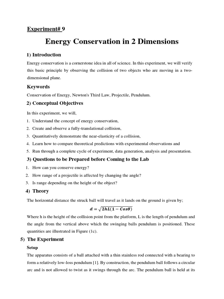 Experiment 9 - Energy Conservation in 2 Dimensions | PDF | Experiment | Pendulum