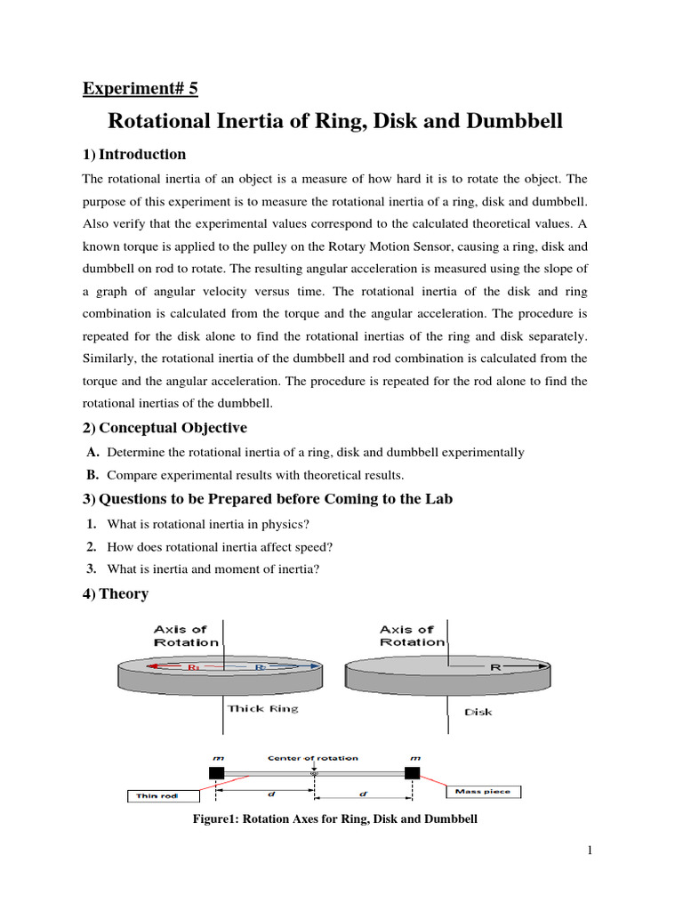 Experiment 5 Rotational Inertia Of Ring Disk And Dumbbell Pdf