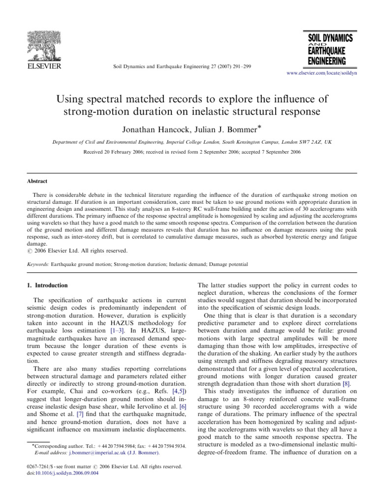 Using spectral matched records to explore the influence of | PDF | Strength Of Materials ...