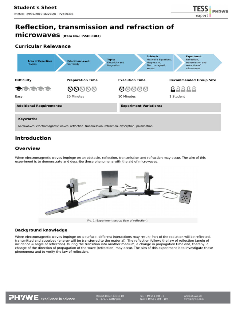 Experiment - Reflection, Transmission and Refraction of Microwaves ...