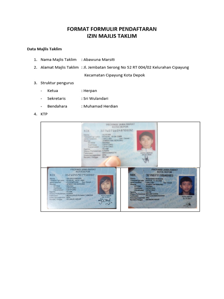 2 Format Formulir Pendaftaran MT | PDF