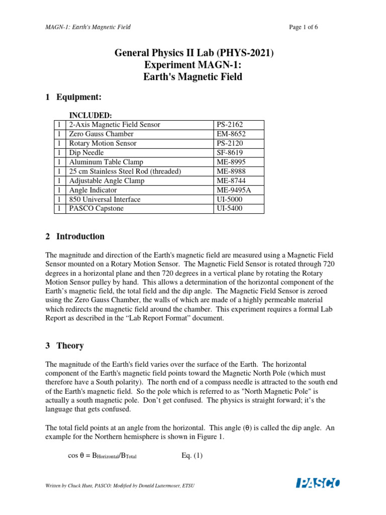 Experiment MAGN-1 Earth's Magnetic Field | PDF | Rotation | Compass