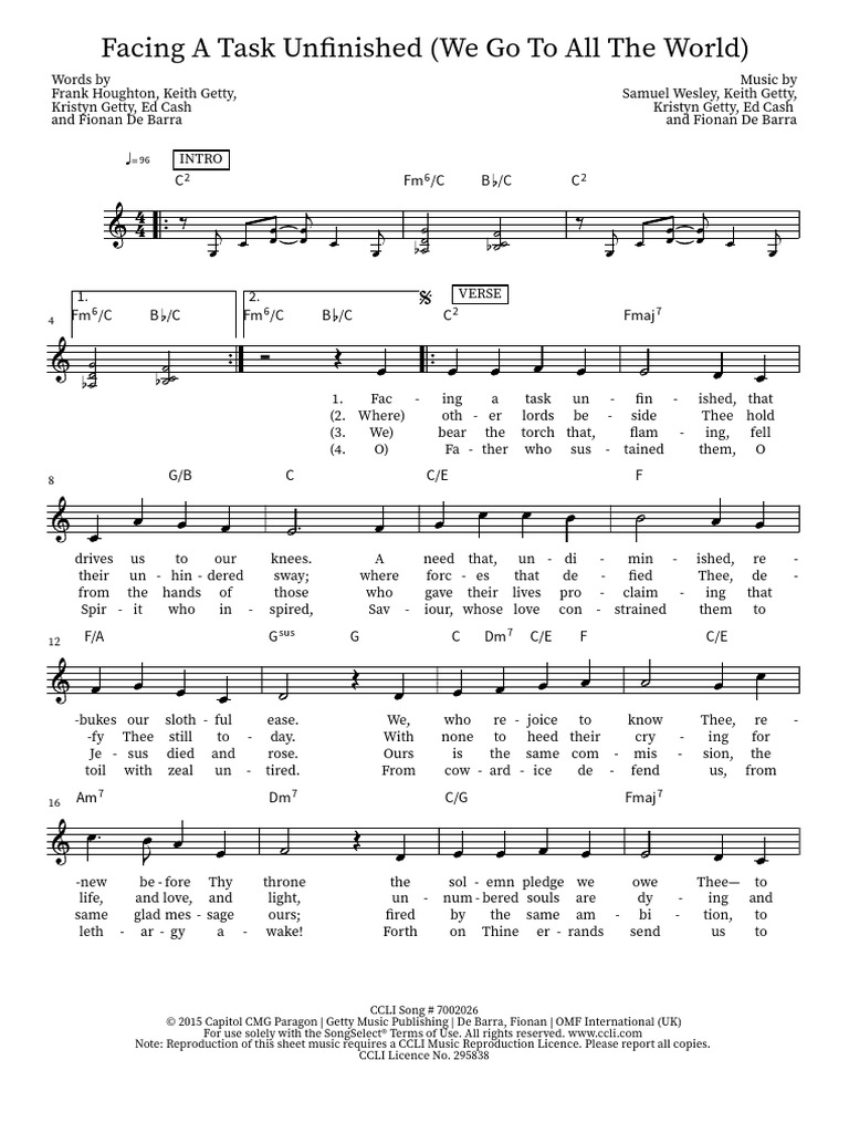 Facing A Task Unfinished (We Go To All The World) | PDF