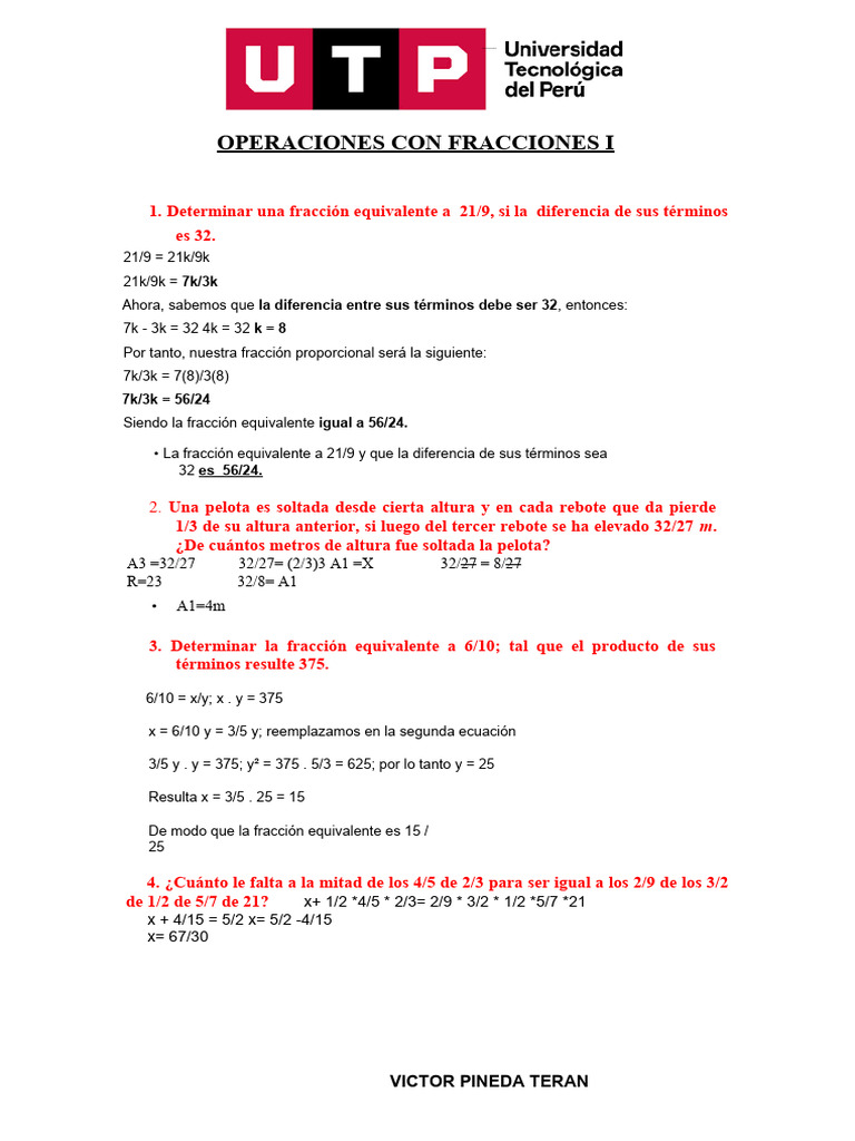 Operaciones Con Fracciones I | PDF