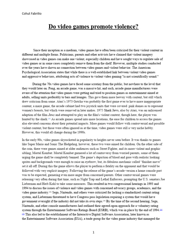 Video Games and Violence: A Complex Debate | PDF | Video Game Gameplay ...
