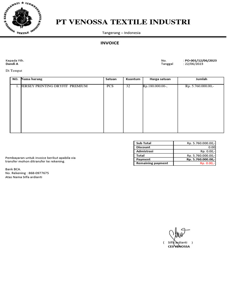 Invoice Jersey (Yuasa) | PDF