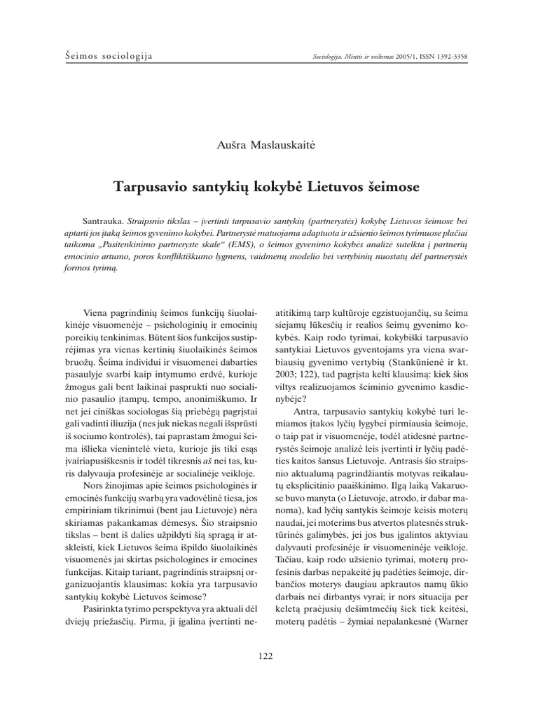 Maslauskaite A. Tarpusavio Santykiu Kokybe Lietuvos Seimose | PDF