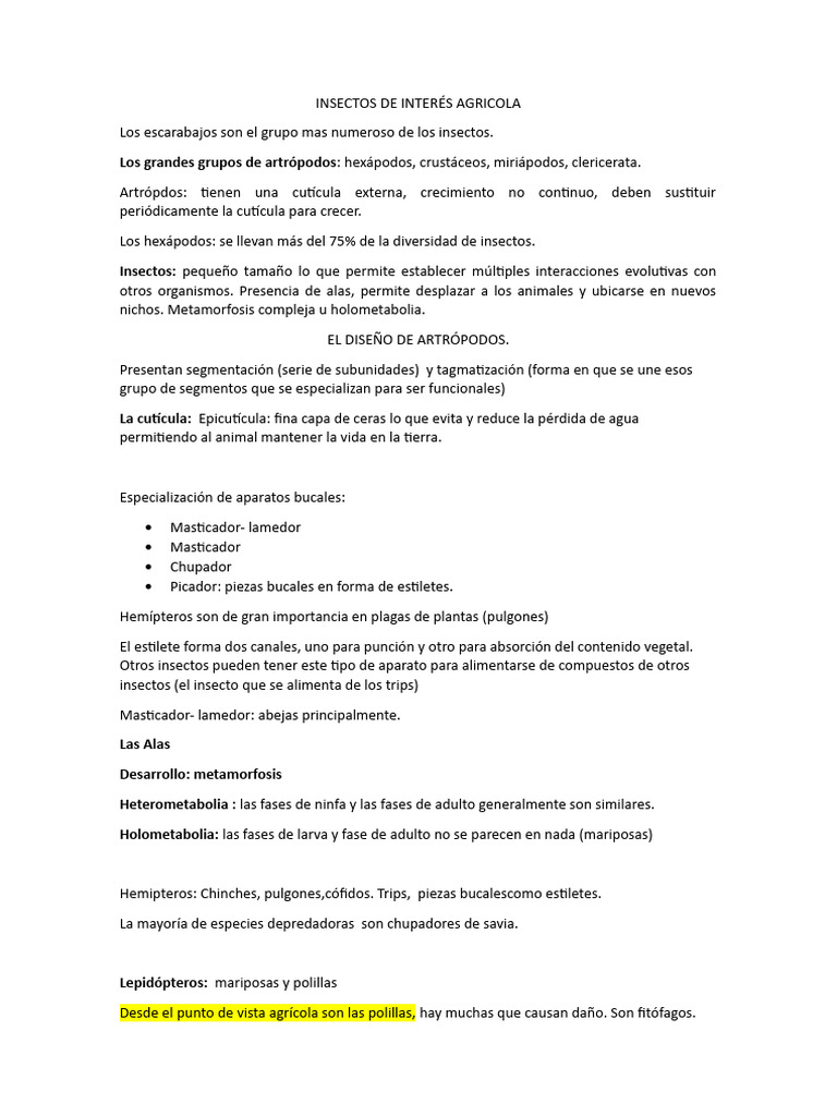 Insectos de Interés Agricola | PDF | Agricultura | Insectos