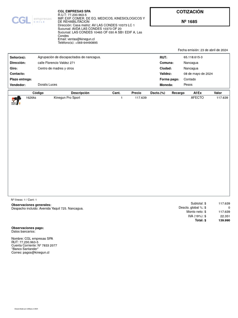 Cotización 1685 | PDF | Bancario