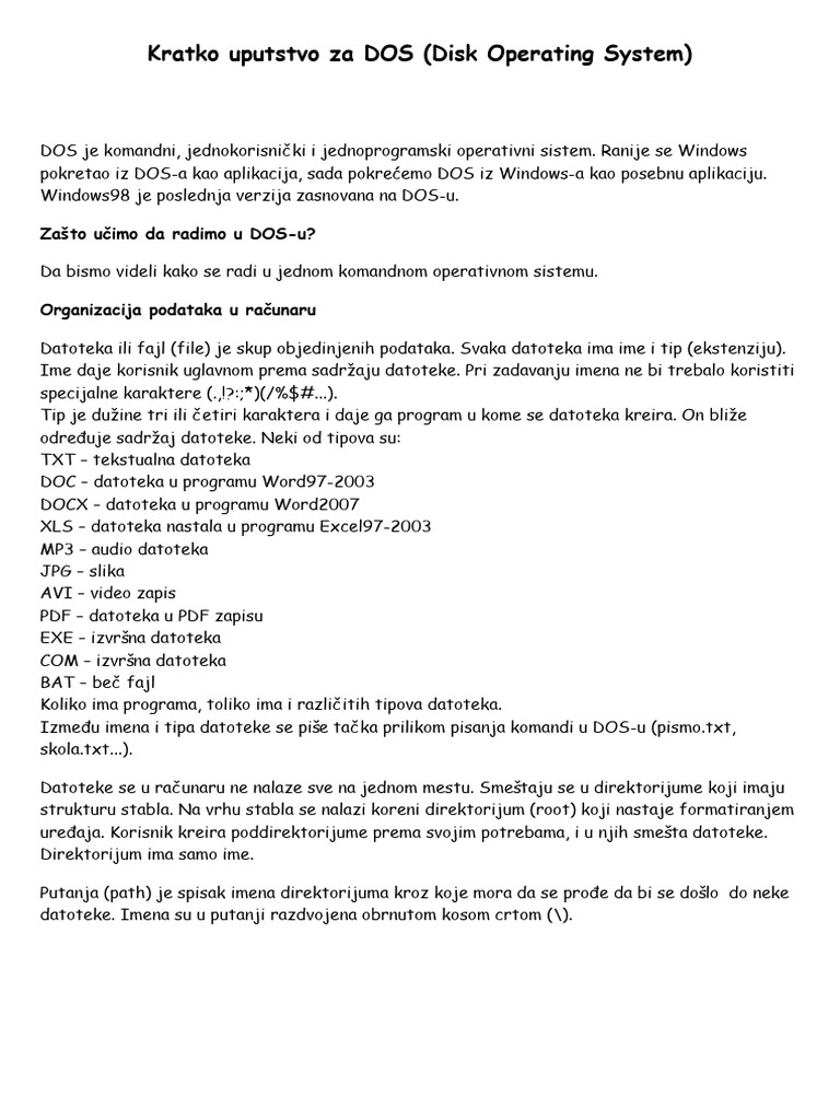 Kratko Uputstvo Za Dos1 | PDF