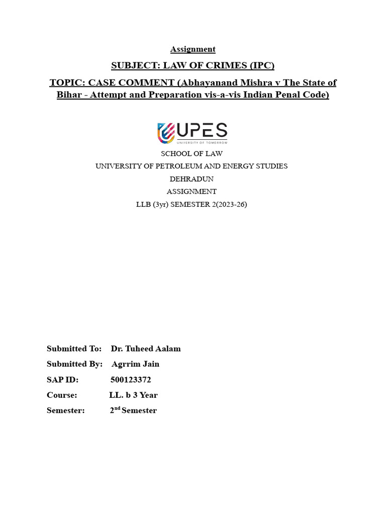 Case Comment Ipc | PDF | Criminal Law | Crimes