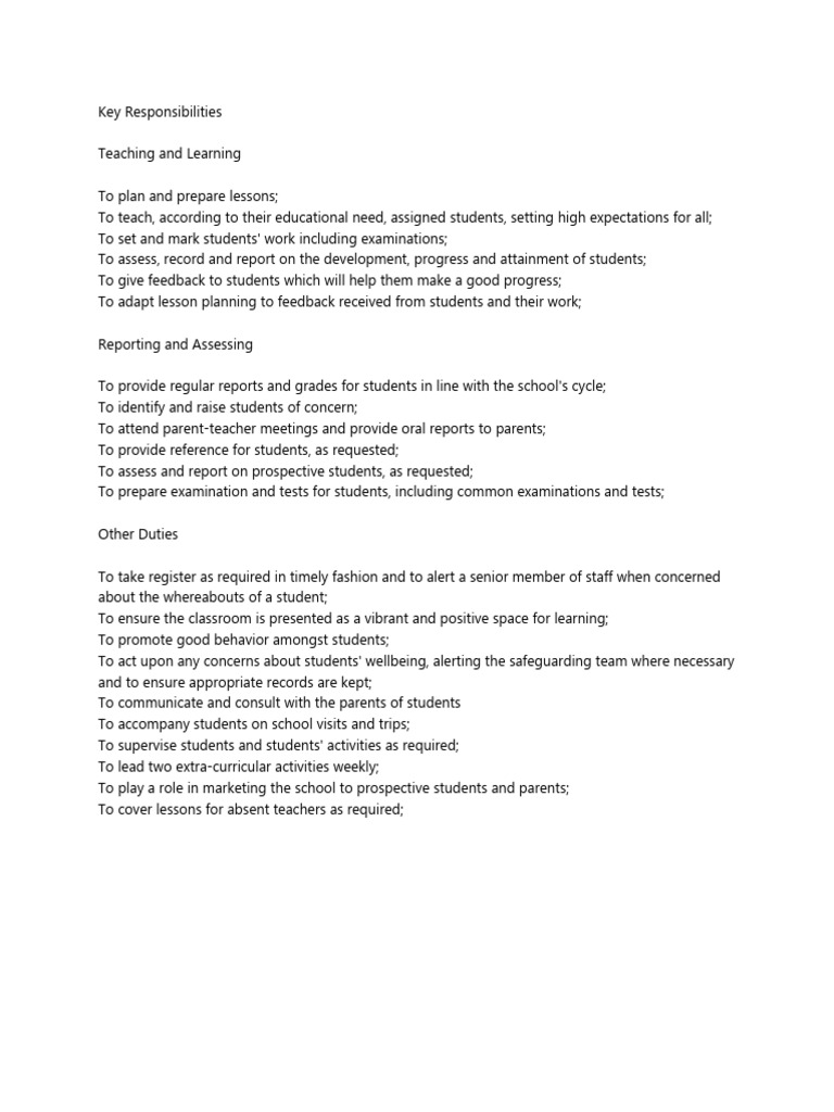 Teacher Responsibilities Guide | PDF | Career & Growth