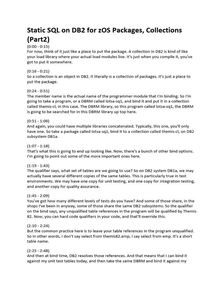 Static SQL On DB2 For zOS Packages, Collections (Part2) English | PDF ...