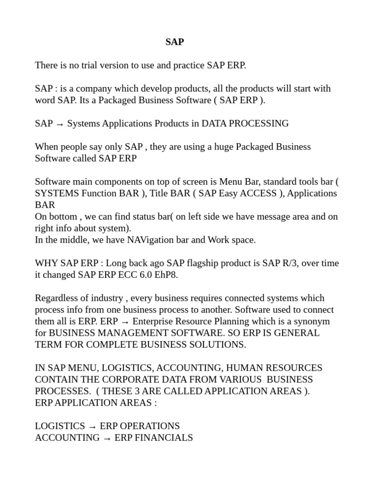 SAP ERP Class Notes | PDF | Enterprise Resource Planning | Databases