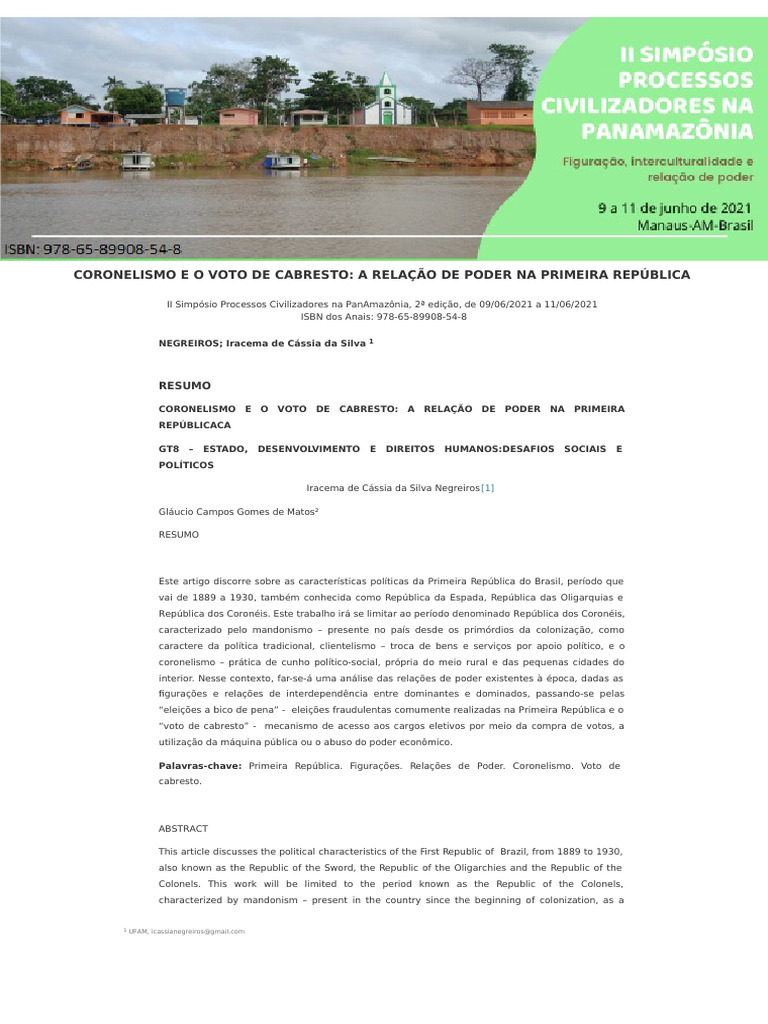 Coronelismo e o Voto de Cabresto A Relacao de Poder Na Primeira ...