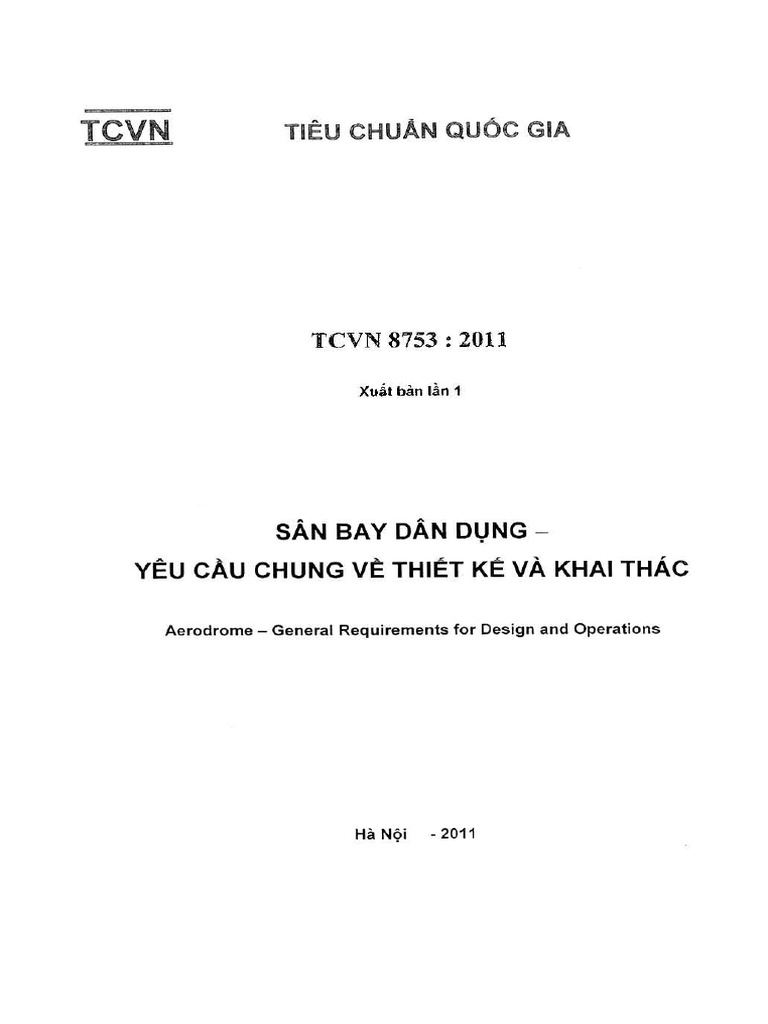 Van Ban GocTCVN - QCVN So TCVN 8753 - 2011 Thiết Kế Và Khai Thác Sân Bay Dân Dụng | PDF