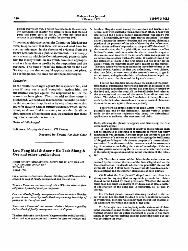 LOW FONG MEI & ANOR V KO TECK SIANG & ORS AND OTHER APPLICATIONS | PDF