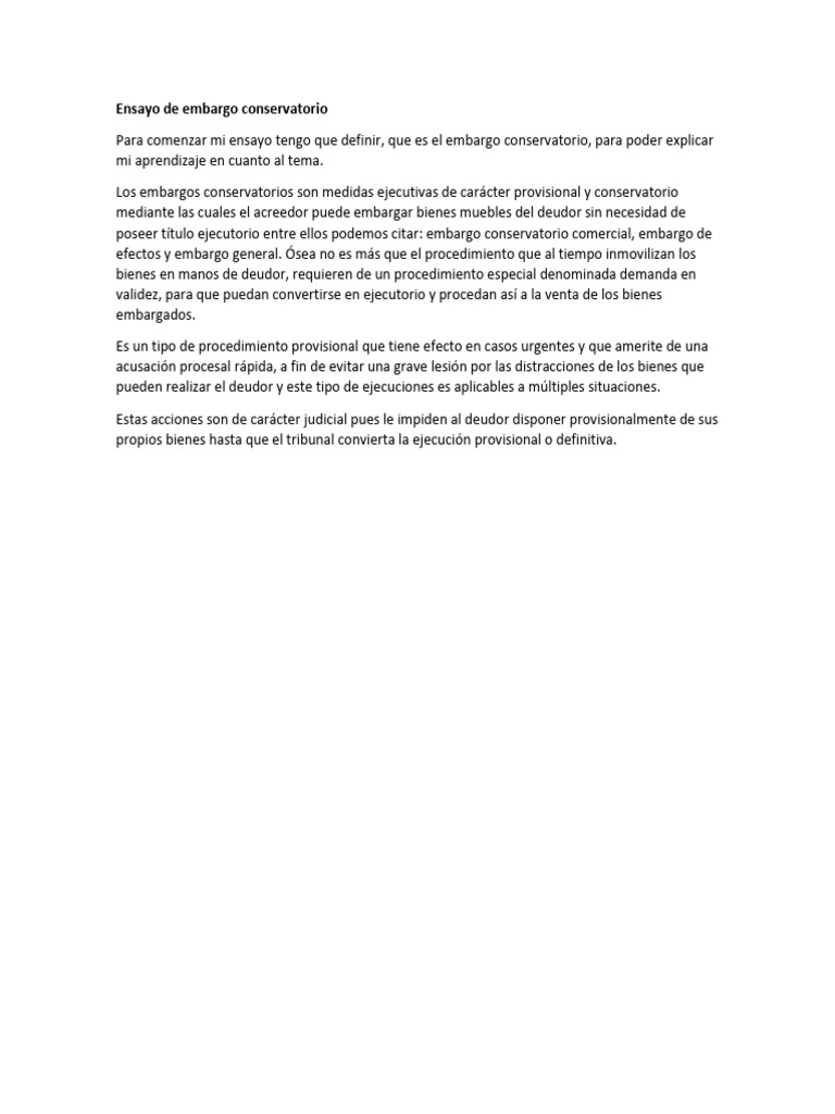 Ensayo de Embargo Conservatorio | PDF