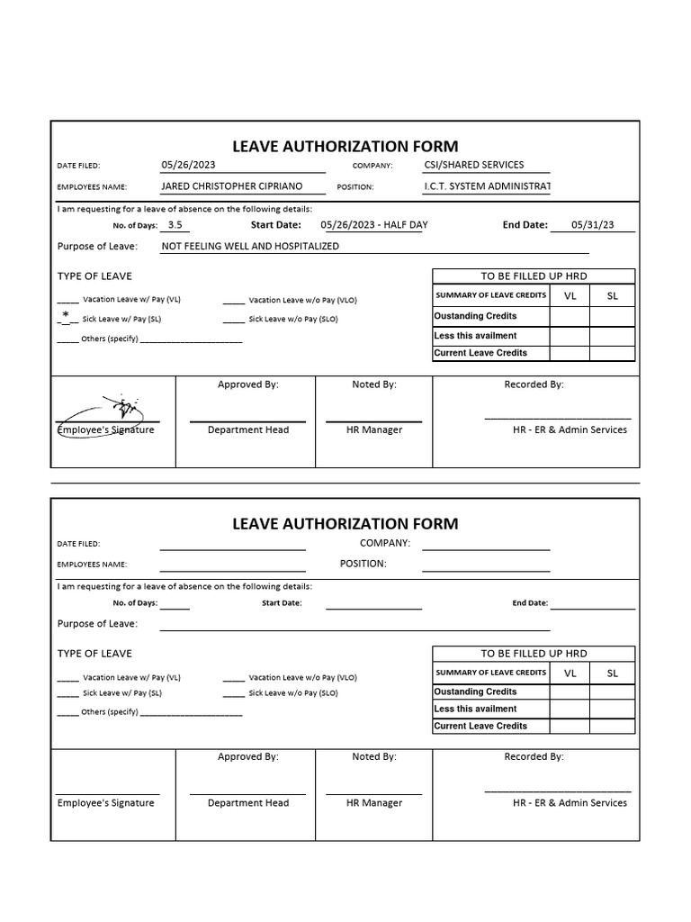 Leave Form | PDF | Employment Compensation | Private Law
