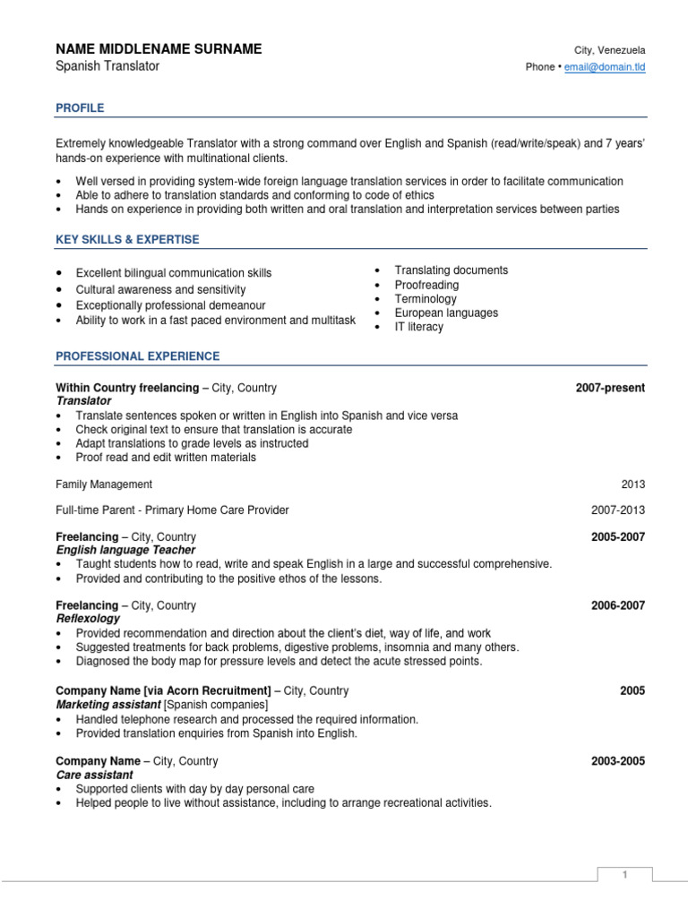South American Style Resume | Download Free PDF | Translations ...