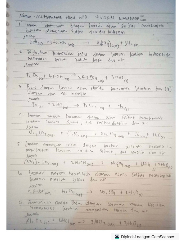 Tugas Persamaan Reaksi Kimia Muhammad Husni Htb-1 | PDF