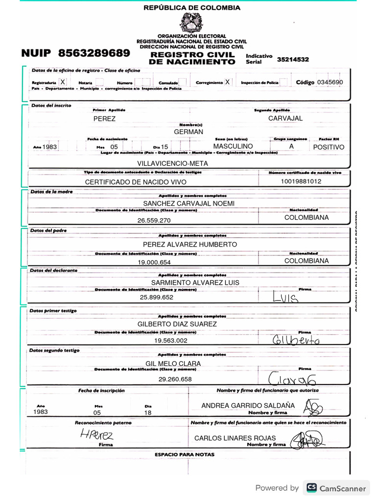 Registro Civil de Nacimiento HIJO SUCESIONES. | PDF