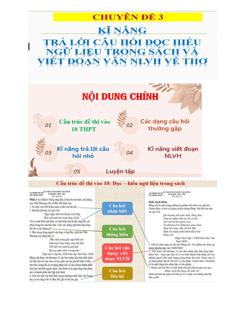 Chuyên Đề 3. Kĩ Năng Đọc Hiểu Tác Phẩm Thơ Và Viết Đoạn NLVH | PDF