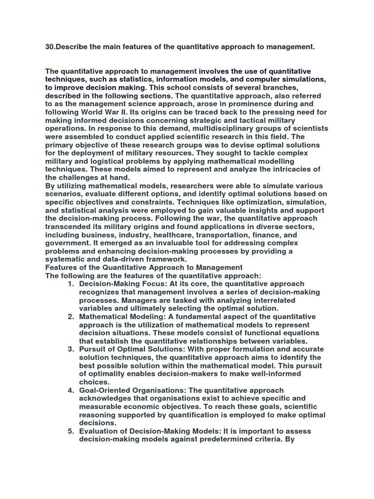 Involves The Use of Quantitative Techniques, Such As Statistics, Information Models, and ...