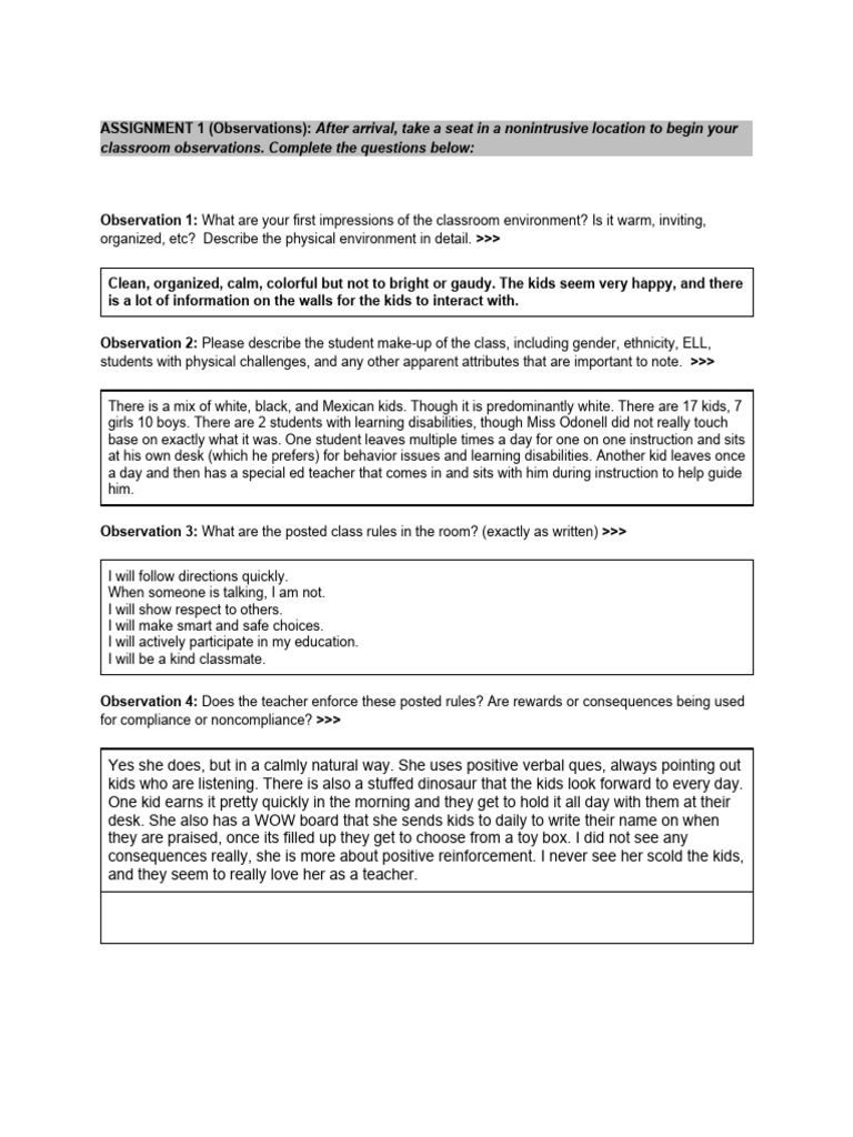 Assignment 1 Observations - 2 | PDF | Classroom | Phonics