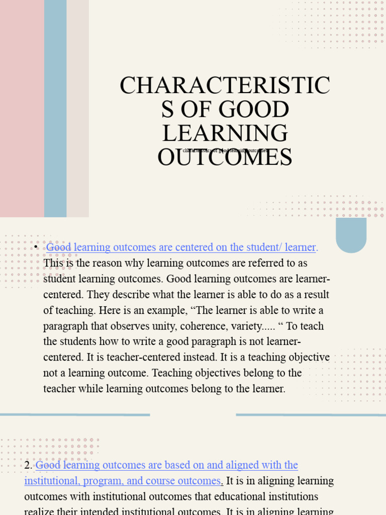 Characteristics of Good Learning Outcomes 2 | PDF | Learning ...