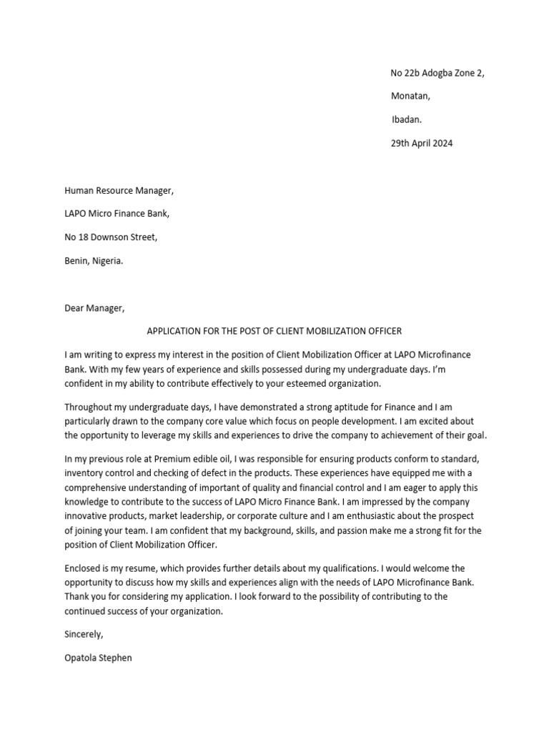 Application Letter | PDF