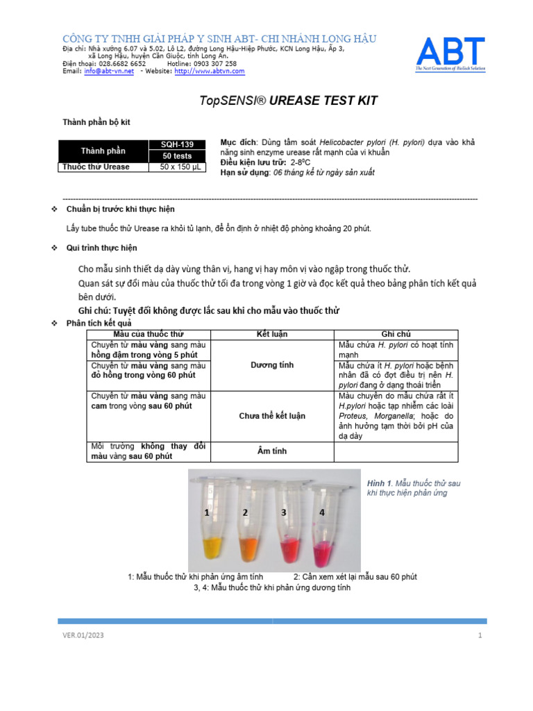 HDSD TopSENSI® UREASE TEST KIT SQH-139 | PDF