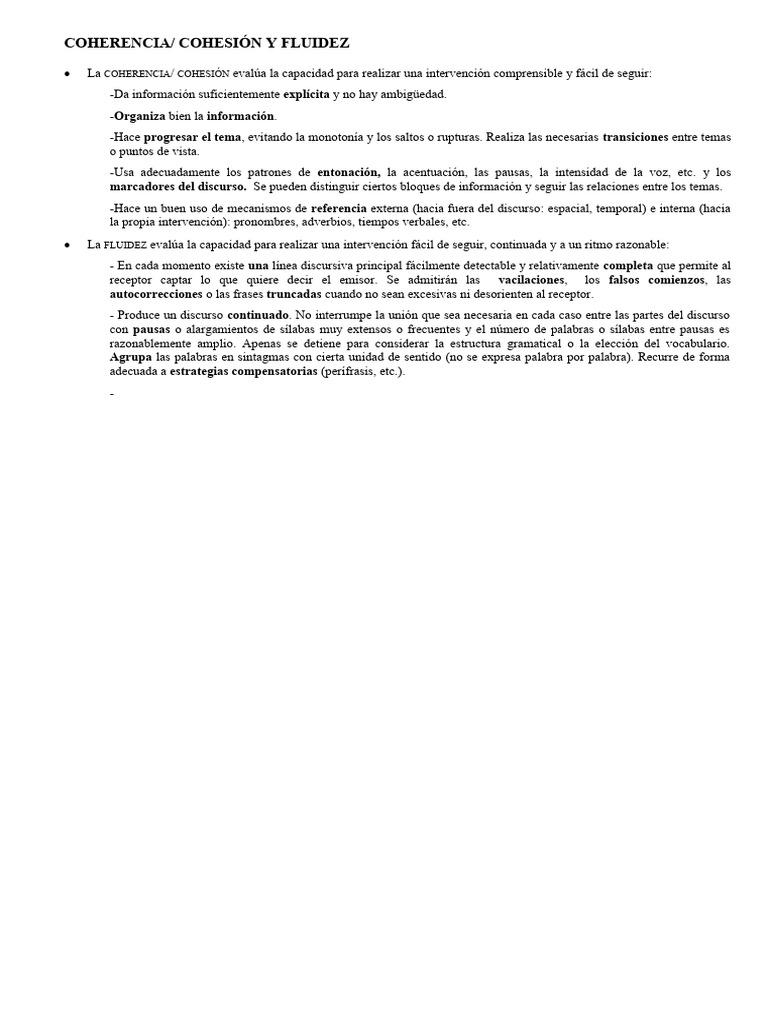 Significado Coherencia Cohesión y Fluidez | PDF